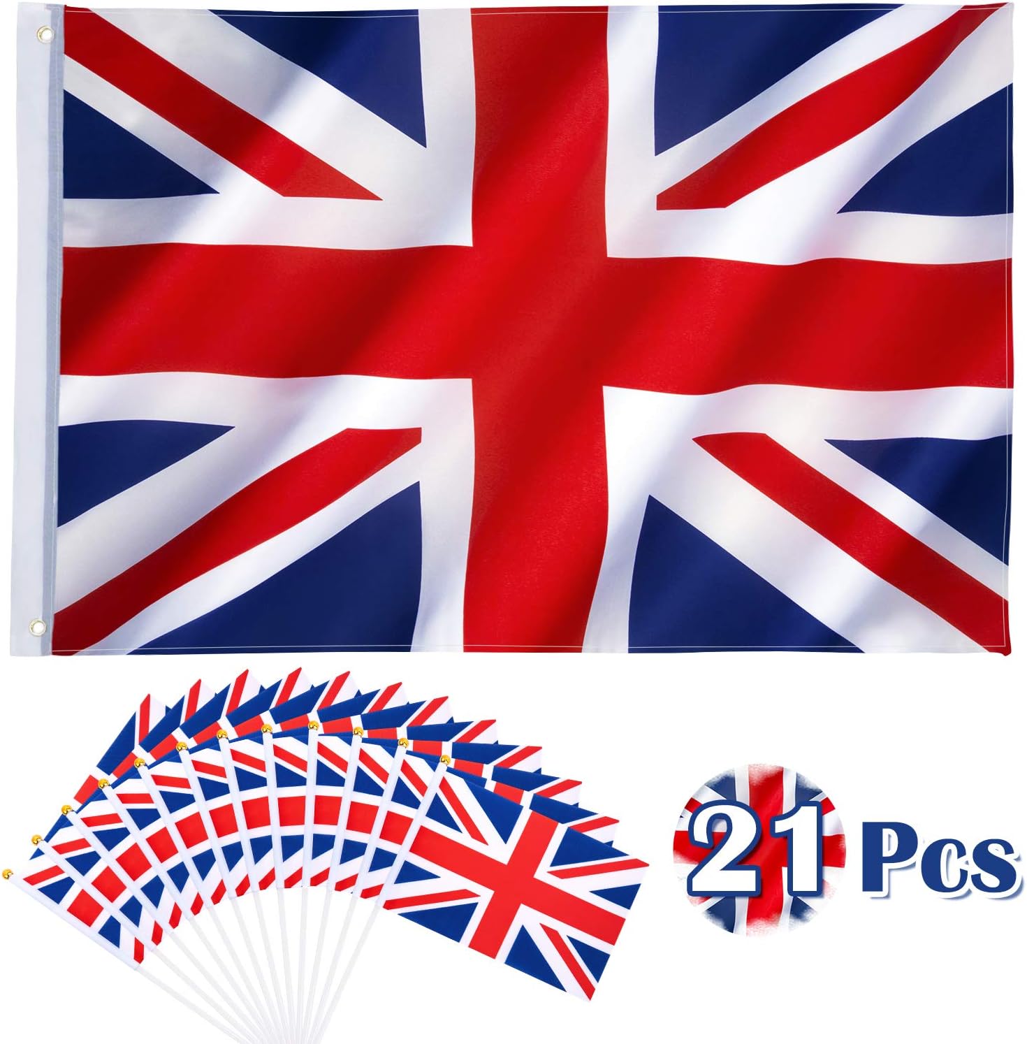 Whaline 21 Pack Britain Flag Set, 3x5FT Union Jack Flag, British ...
