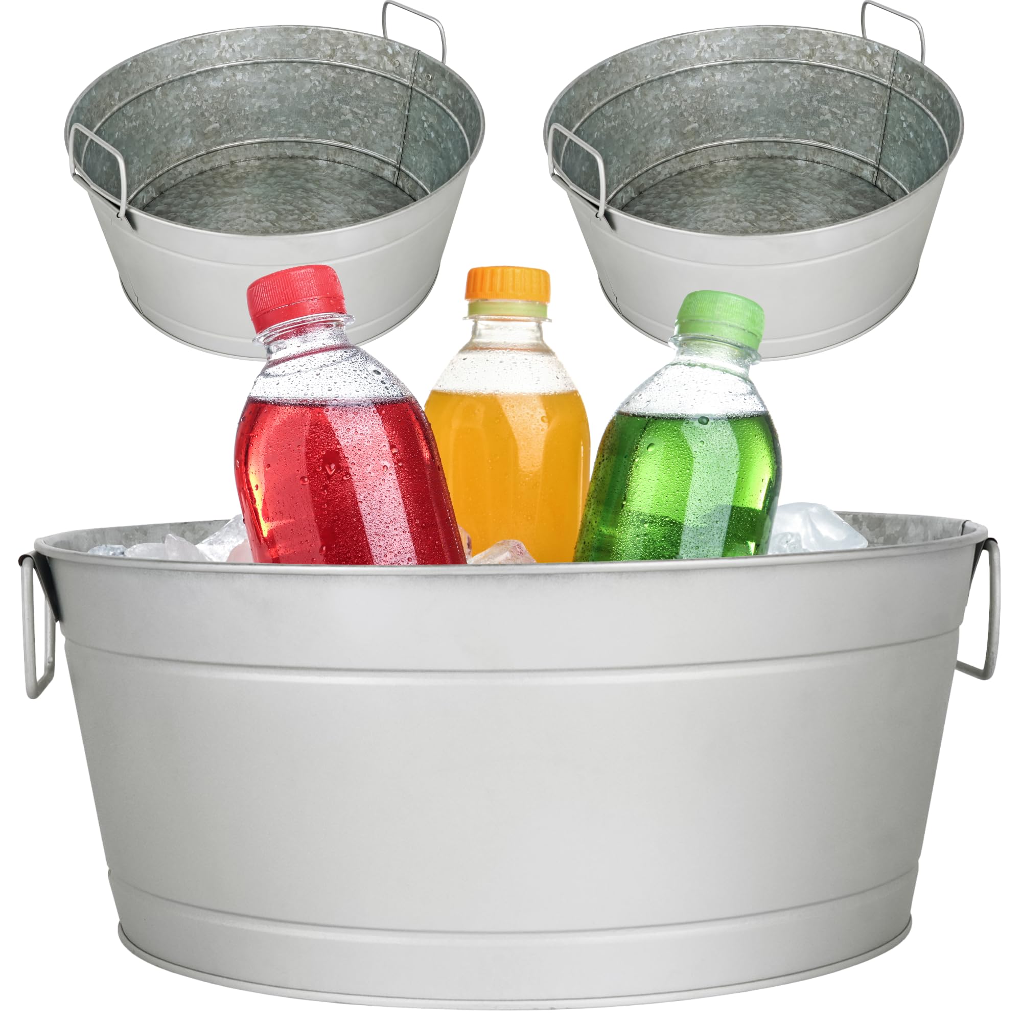 Metal Ice Tub 3 Pack, 6 Gallon Large Galvanized Beverage Tub ...