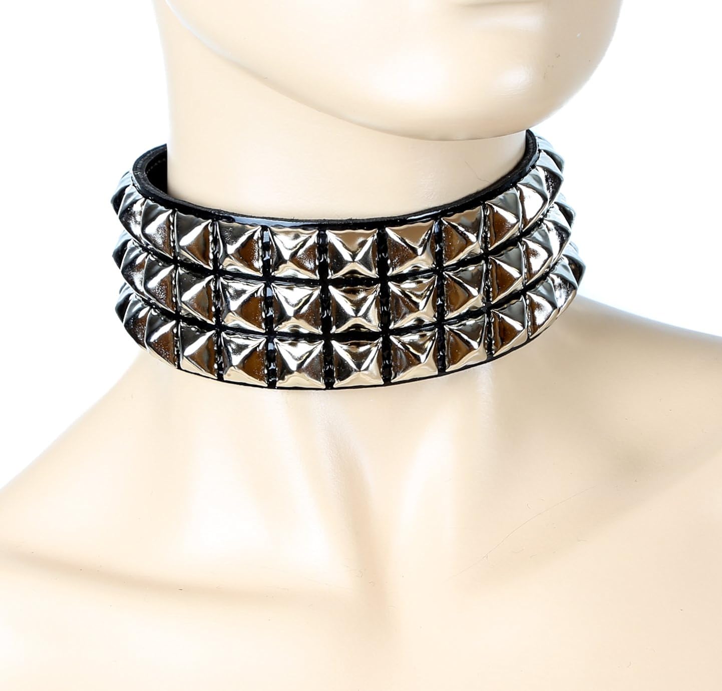 Amazon.com: Studded Shiny Black Fetish Choker Punk Gothic Thick Wide ...