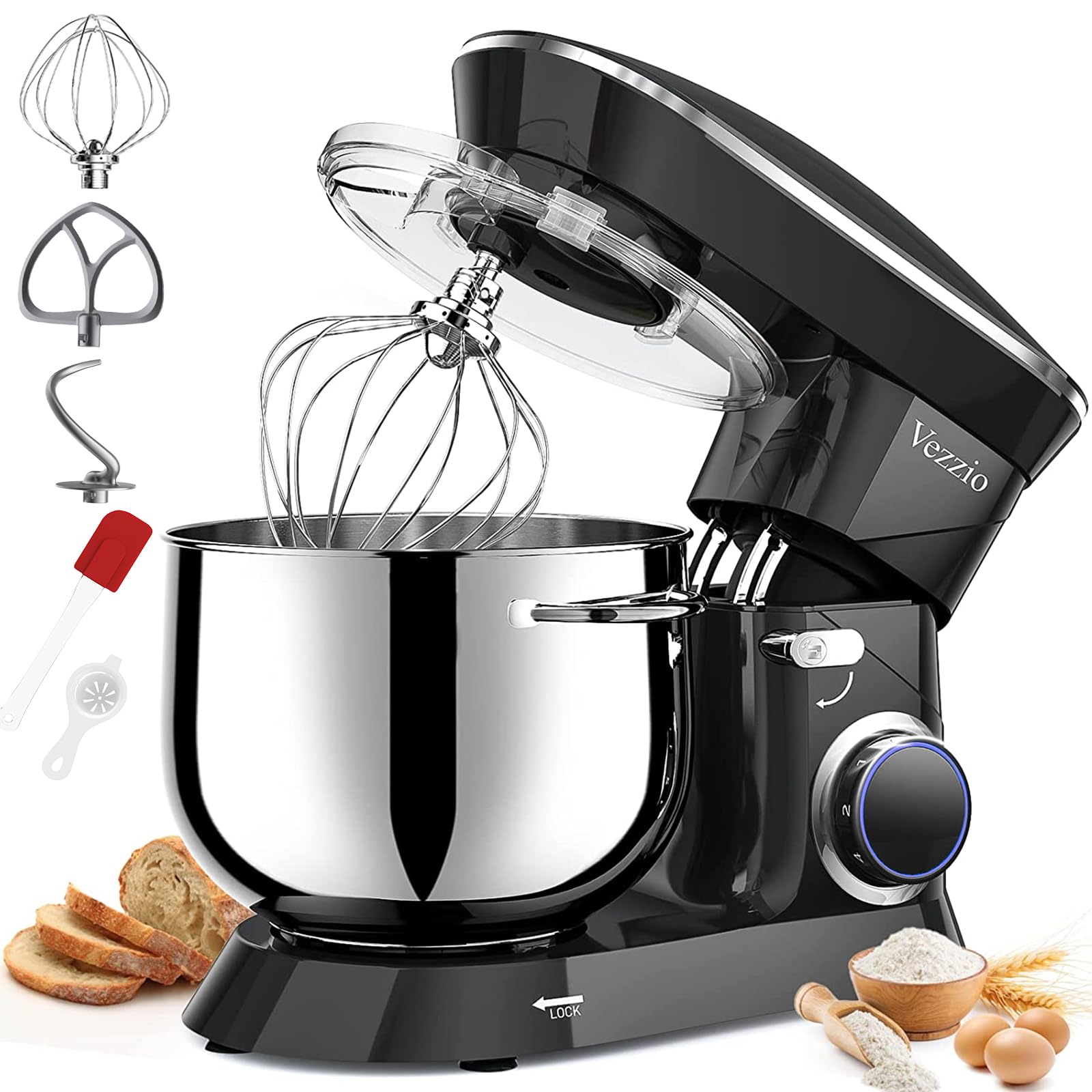 9.5 Qt Stand Mixer, 10-Speed Tilt-Head Food Mixer, Vezzio 660W Kitchen ...