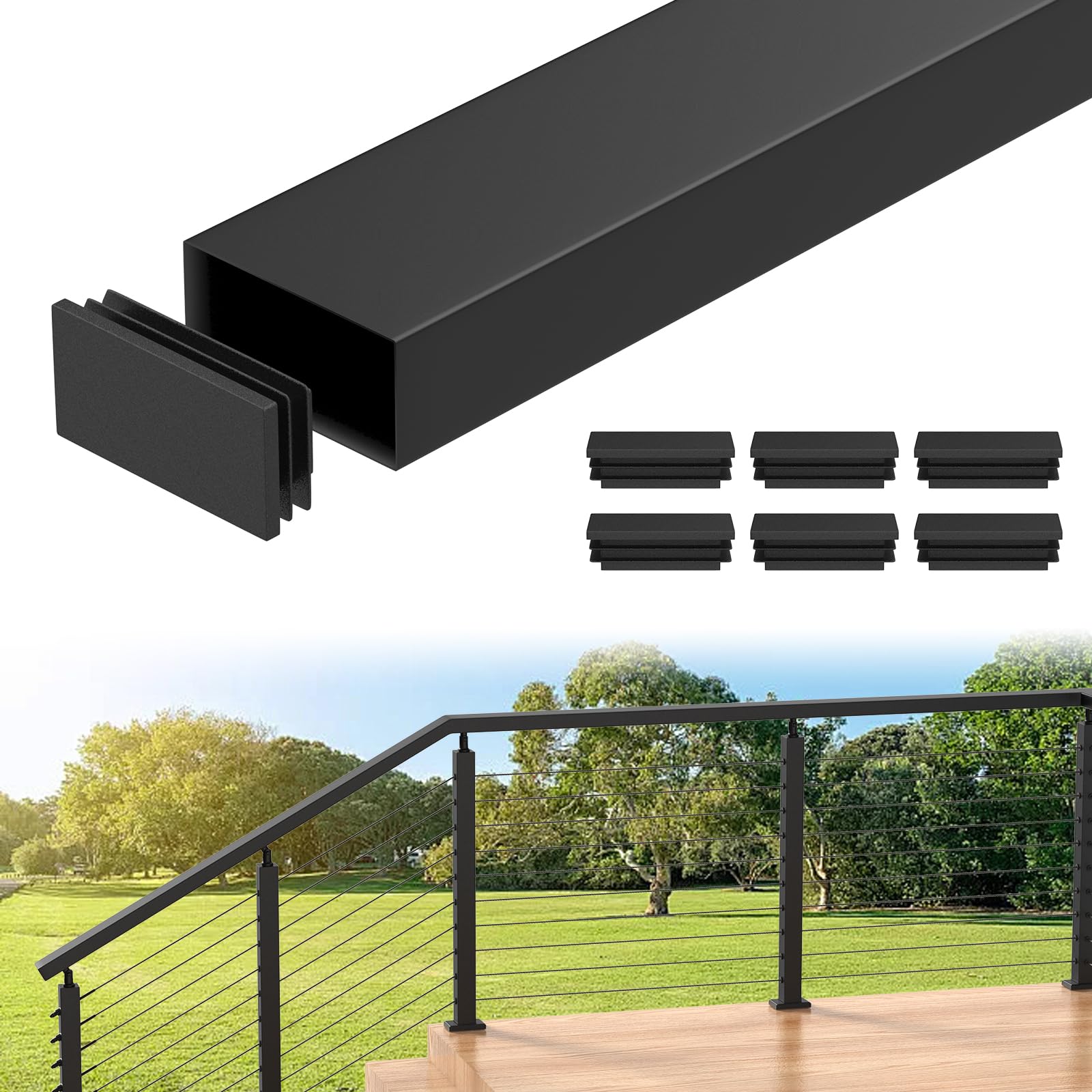 BLIKA 6'6'' Stainless Steel Black Cable Railing Handrails, Cuttable ...