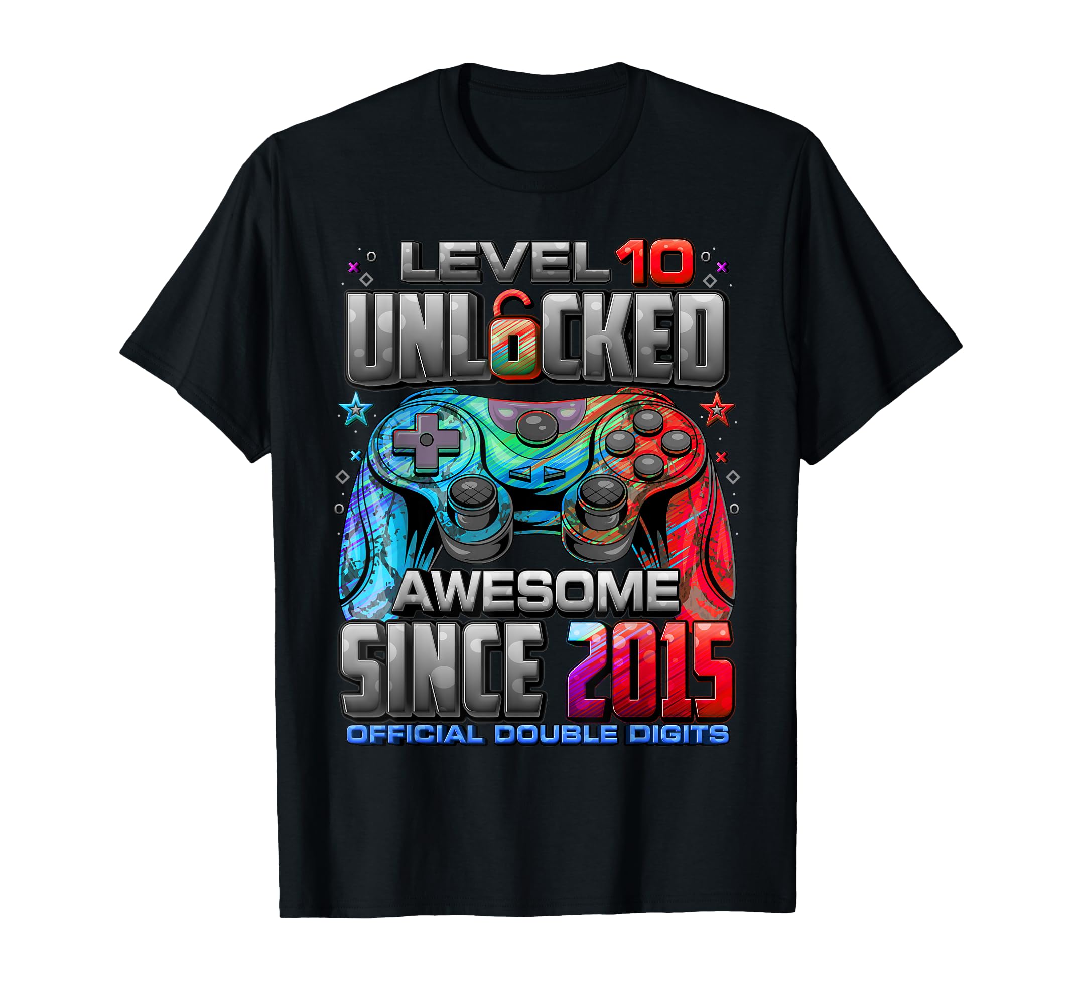 Level 10 Unlocked Awesome Since 2015 10th Birthday Gaming T-Shirt for ...