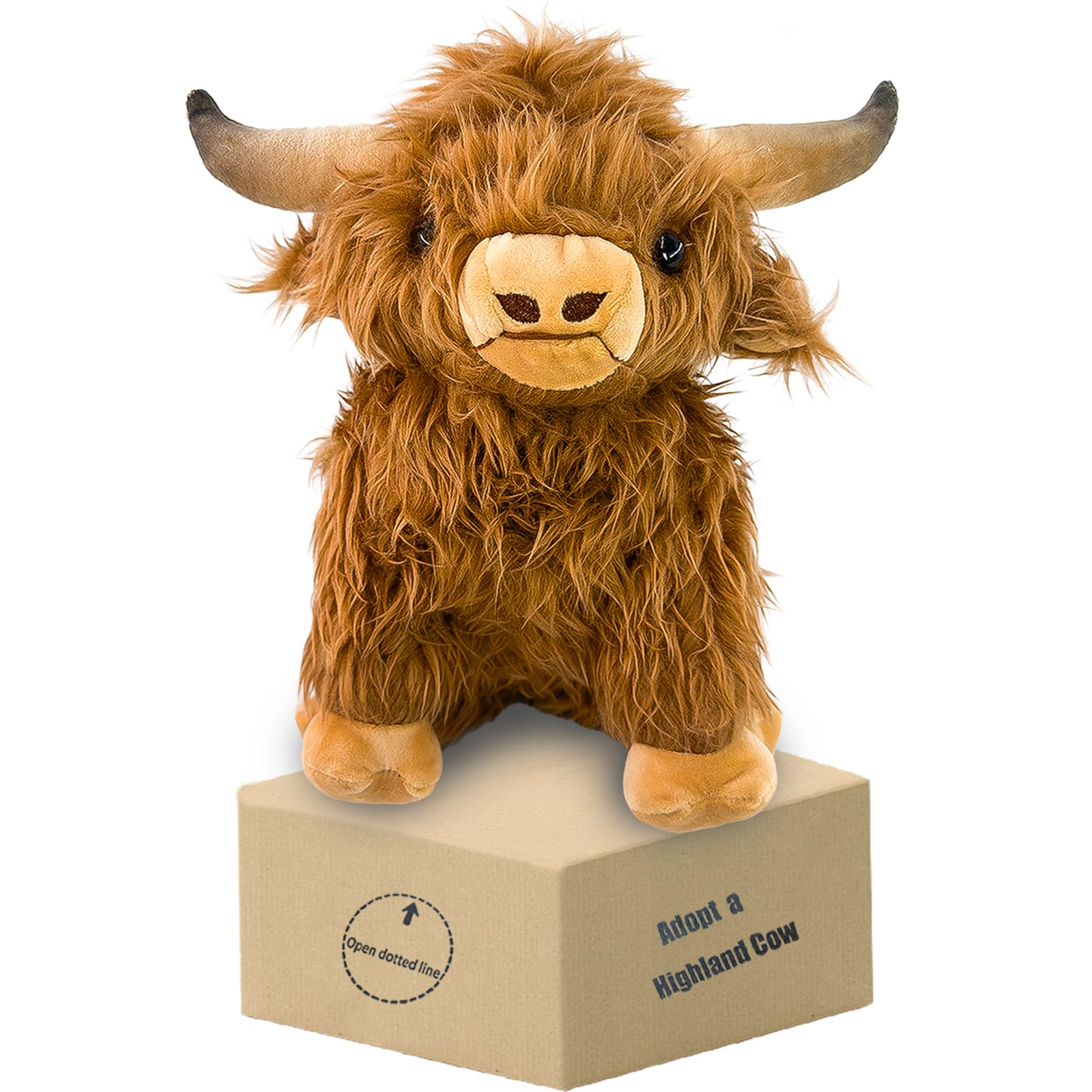 YOUBLEK Adopt a Highland Cow Stuffed Animal,Scottish Fluffy Cow Plush ...