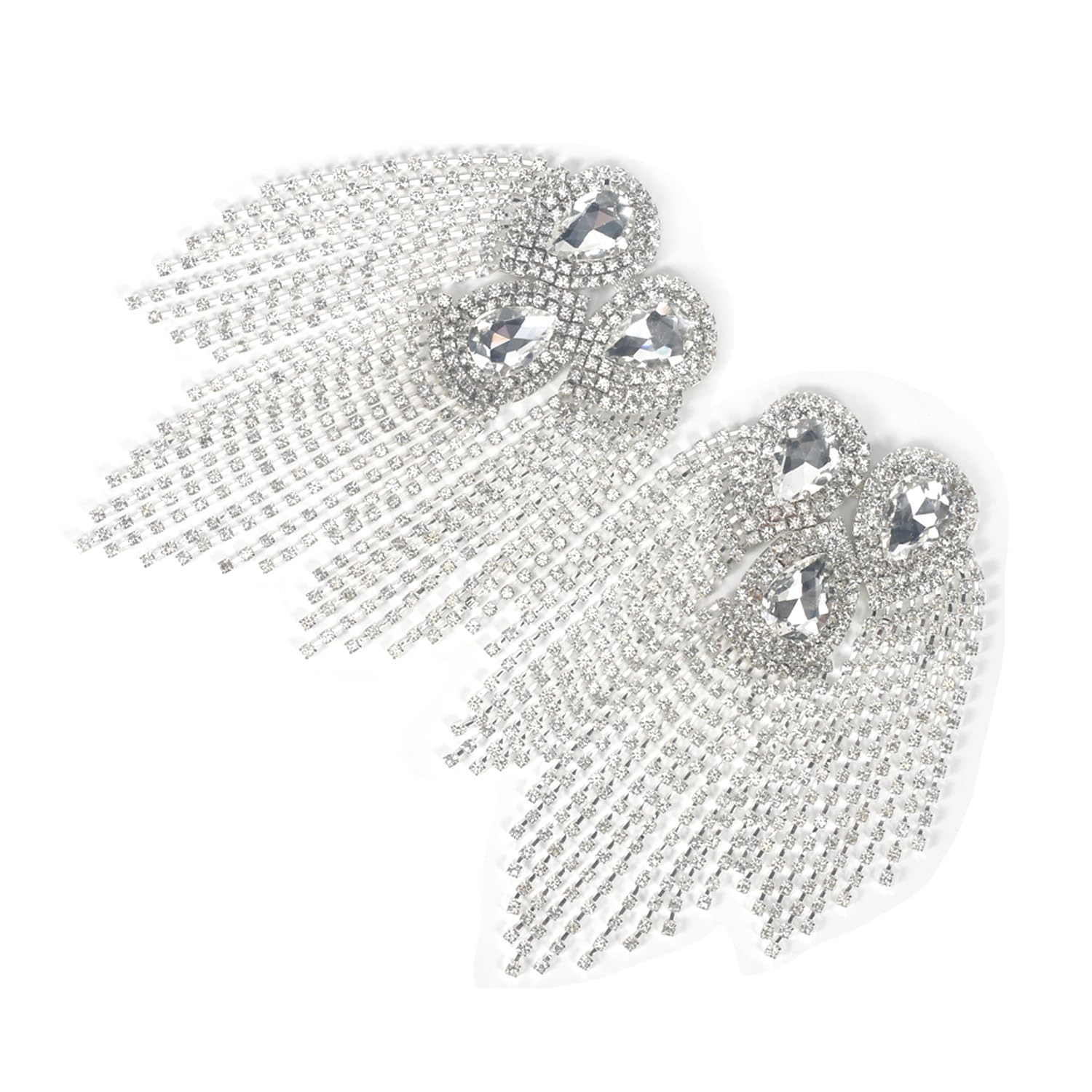 ASUNFO 2 Pcs Crystal Fringe Shoulder Epaulette Silver Waterdrop Design ...