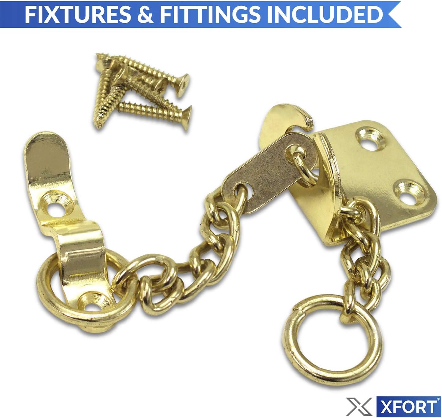 XFORT® Door Chain Polished Brass, Narrow Design Door Limiter, External ...