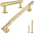 QOGRISUN 5-Pack Solid Brass Cabinet Pulls, Grooved Gold Bar Handles, 5 ...