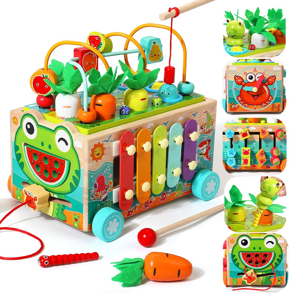 Mua Wooden Frog Pull Toy, Montessori Walk-A-Long Toy Truck for Toddlers ...