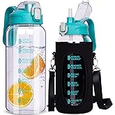 Amazon.com: DEARRAY 64 oz Motivational Glass Water Bottle with Straw & Time Marker Half Gallon ...