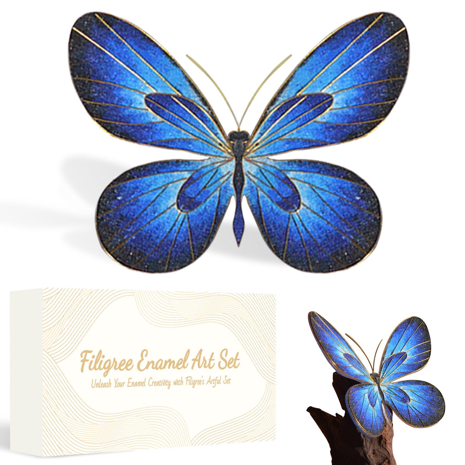Filigree Enamel Art Painting Crafts Kit, 3D Blue Butterfly Craftwork ...