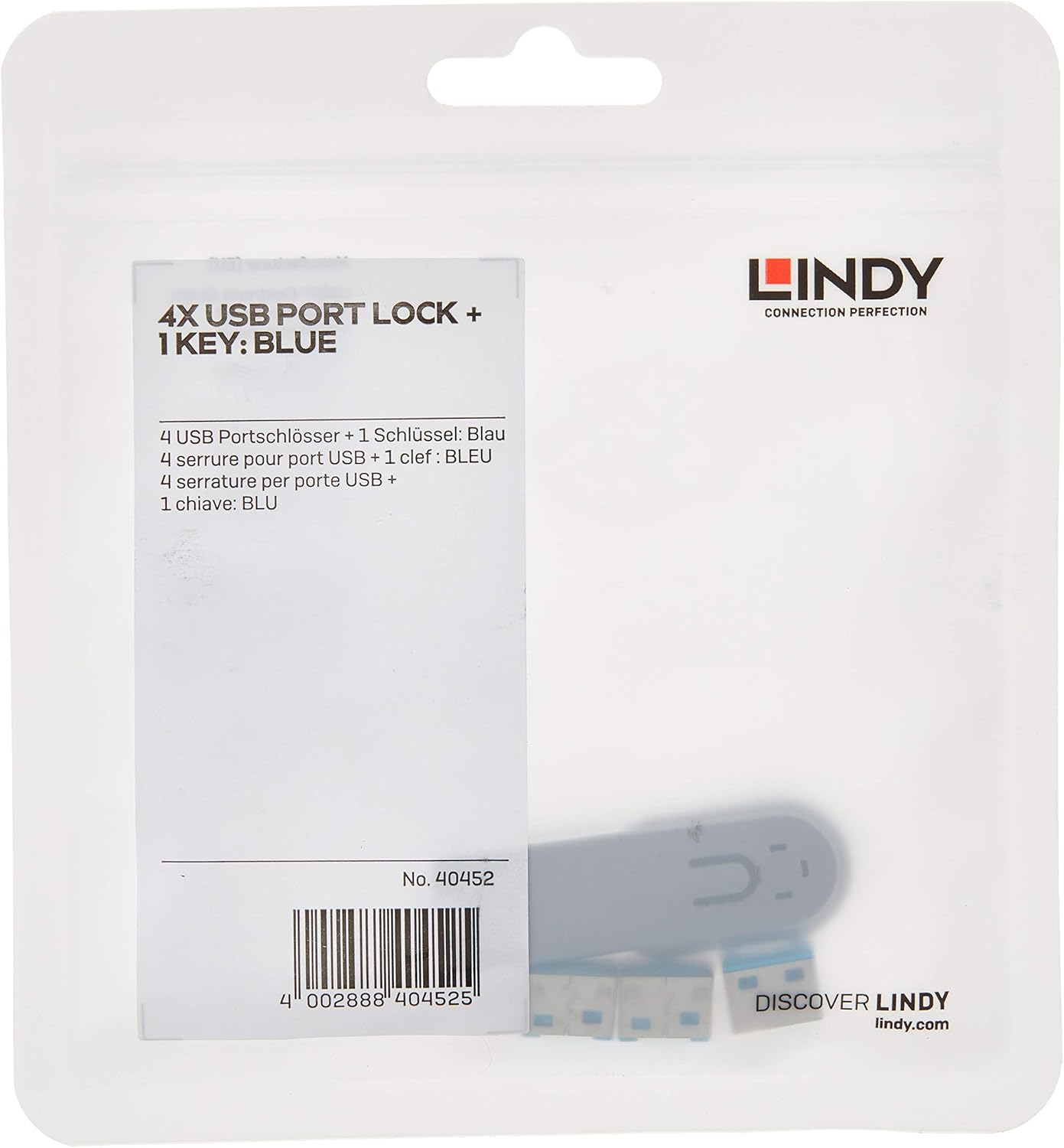 LINDY USB Port Blocker – Pack of 4 Colour Code: Blue – BigaMart