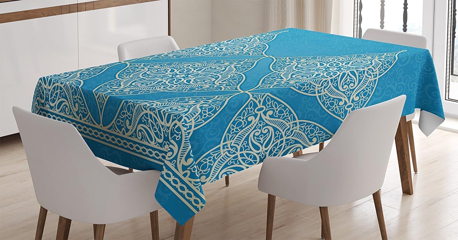 Amazon.com: Ambesonne Moroccan Tablecloth, Eastern Old Fashion Damask ...
