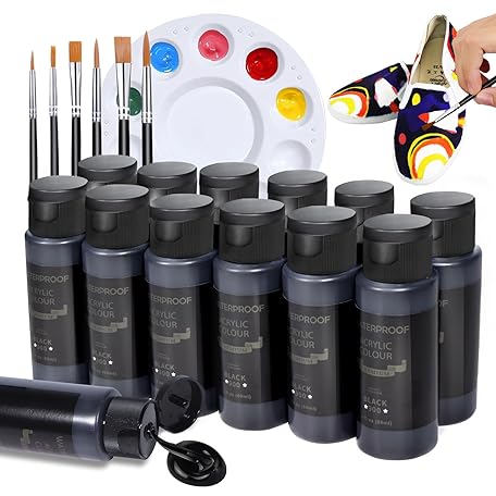 Mua Colorful Black Fabric Paint Set -12 Bottles 2oz Handicraft Fabric ...