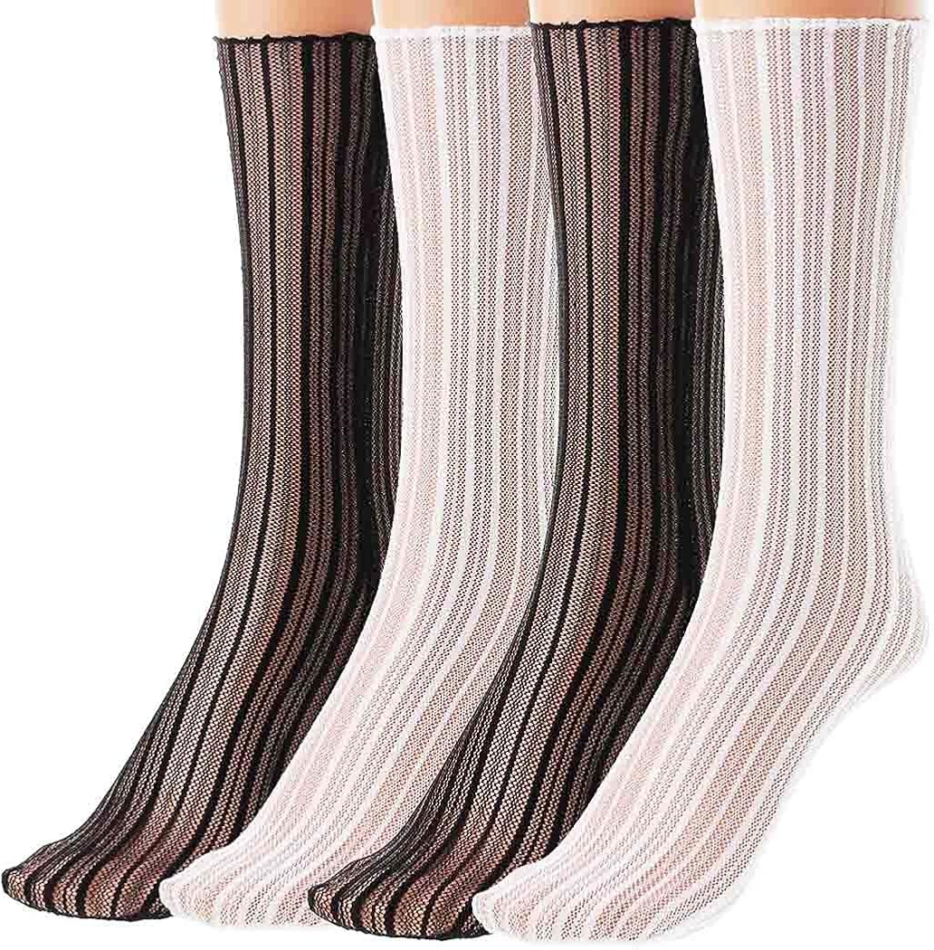 Fstrend 4 Pairs Women's Summer Socks Lace Ankle Socks Ultra Thin Black ...