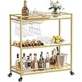 Amazon.com - Lifewit Bar Cart Gold, 3 Tier Wine Rolling Cart with Lockable Wheels, 12 Glass ...