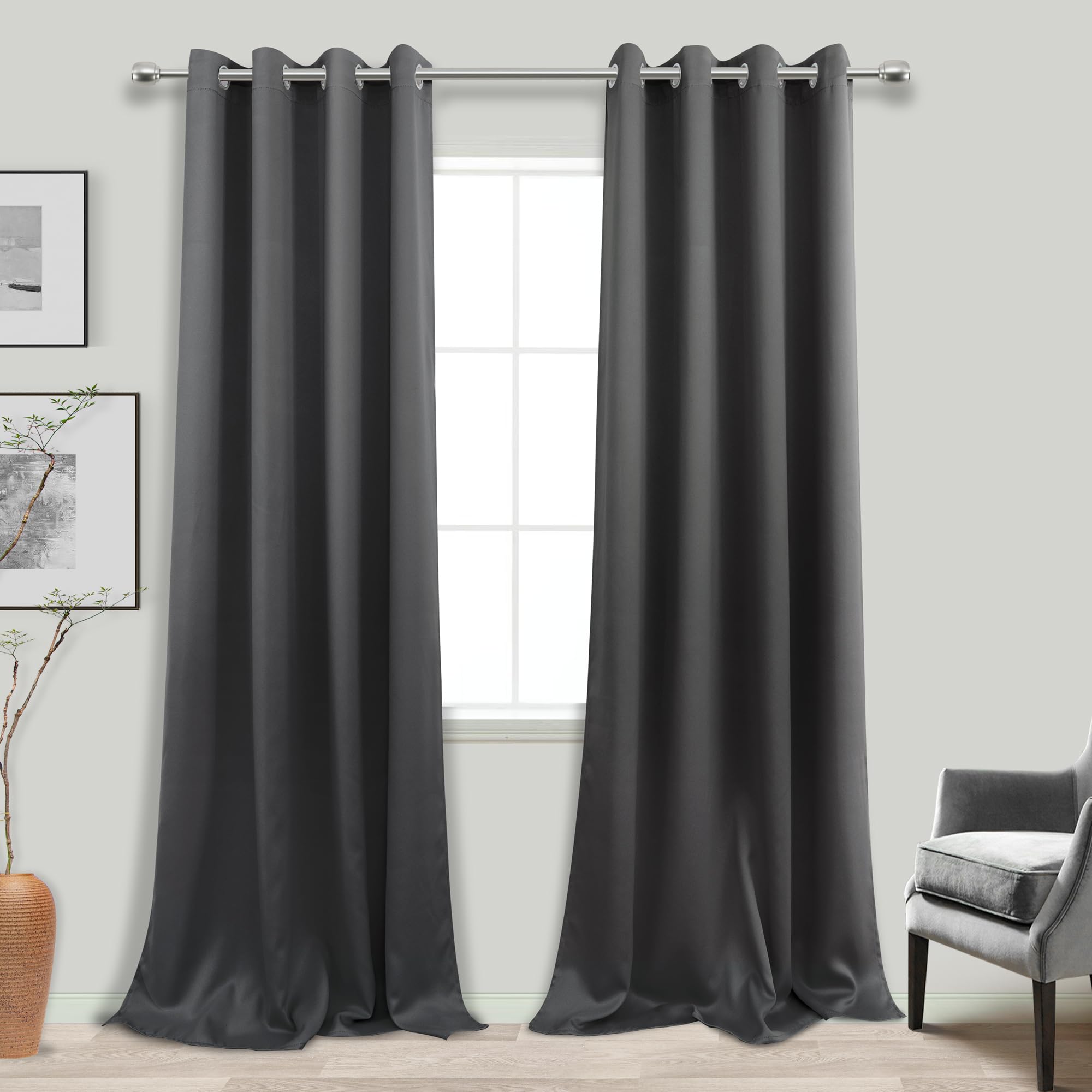 Slate Grey Curtains 108 Inches Long for 9 Foot High Ceiling Window 2 ...