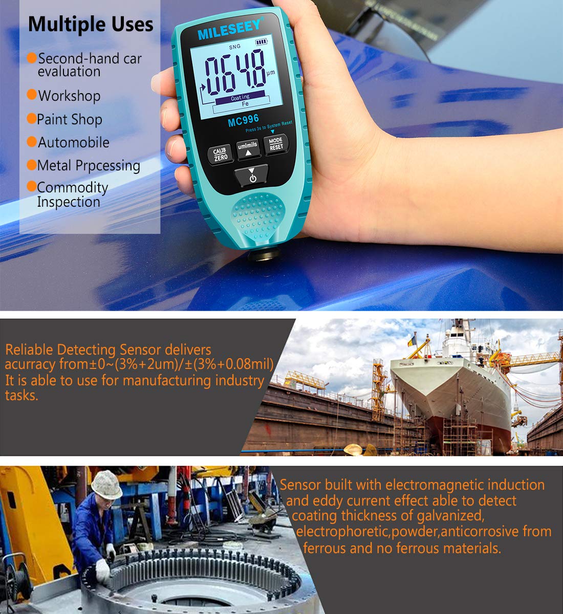 MiLESEEY Digital Coating Thickness Gauge Meter Paint Thickness Meter ...