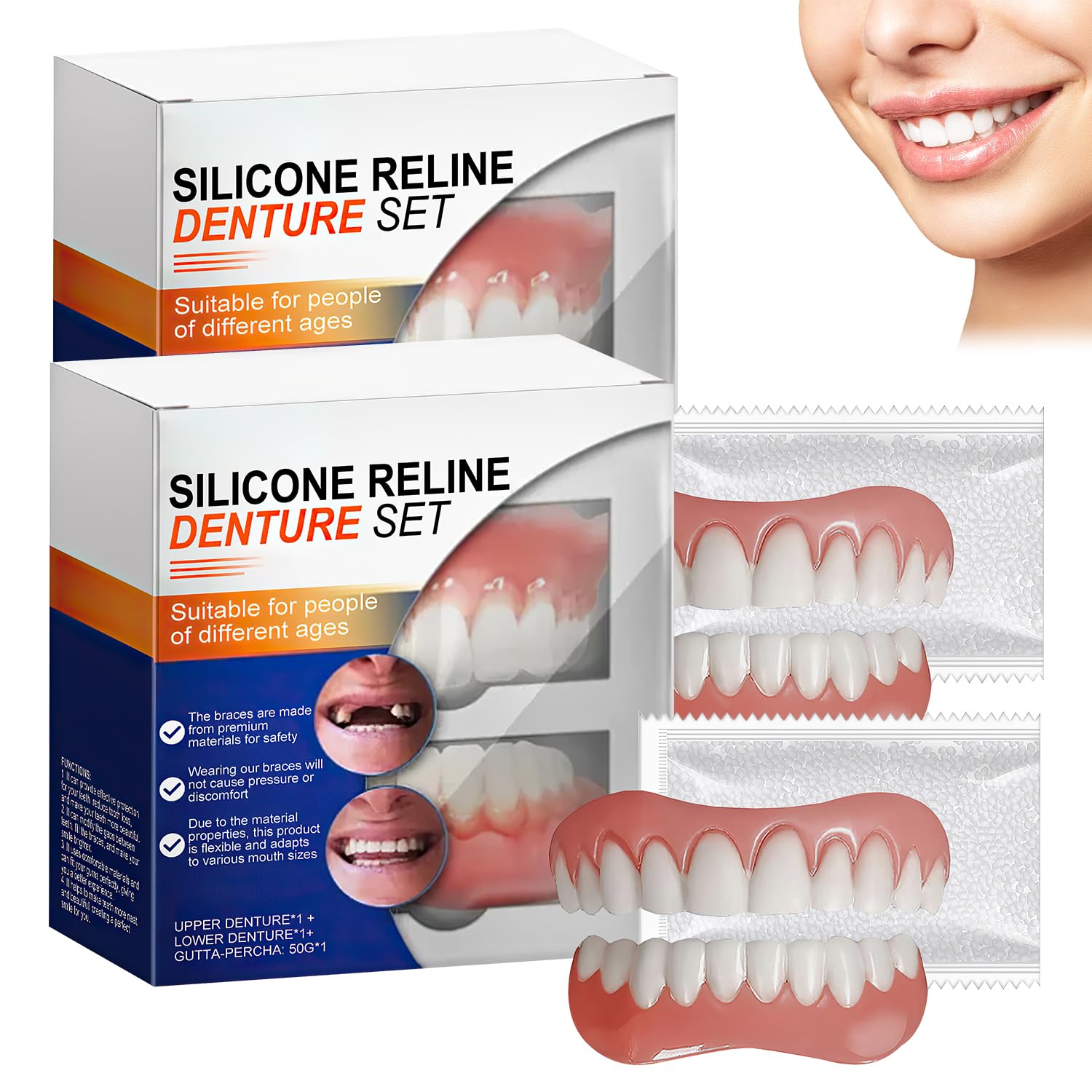 2PCS Silicone Reline Denture Set,Silicone Dentures Set, Denture ...
