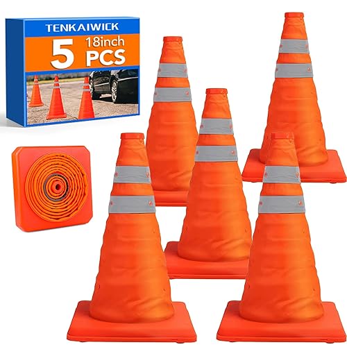 TENKAIWICK 18 Inch 5 Pack Traffic Cones, Collapsible Safety Cones ...