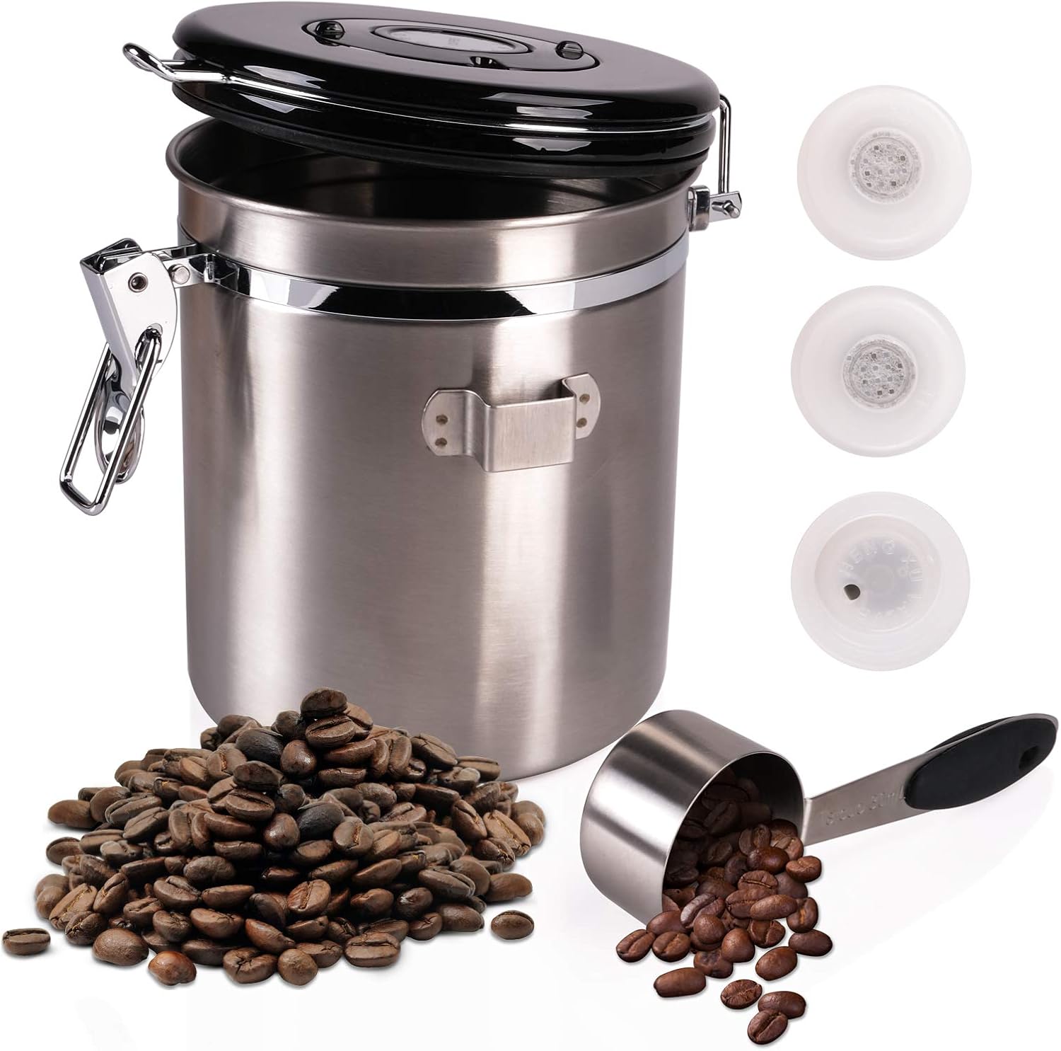 Aminiture 16 oz Coffee Container Airtight Stainless Steel Food Storage ...
