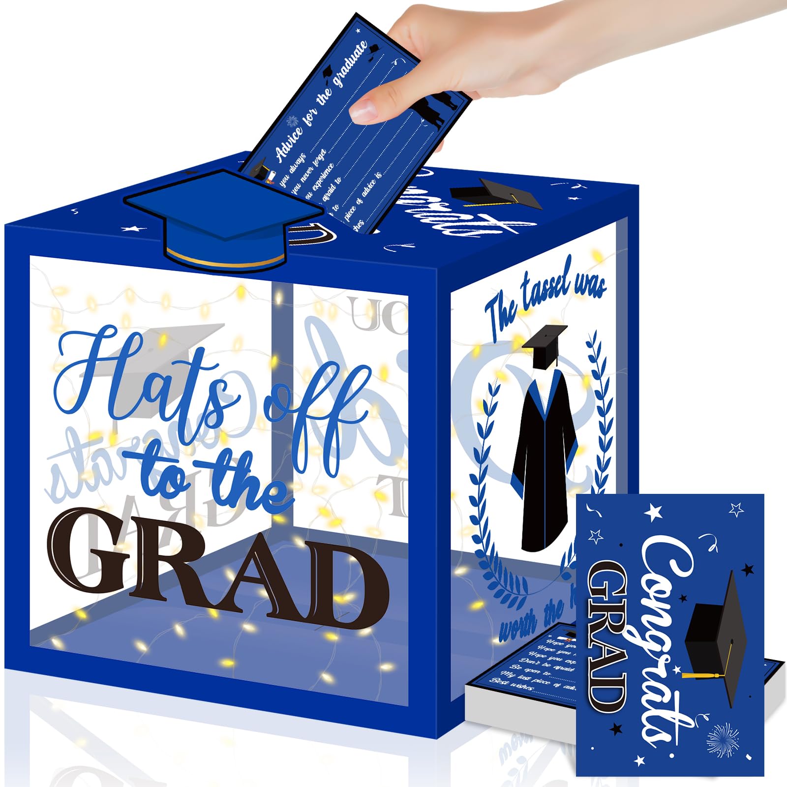 Class of 2025 Graduation Card Box with 30 Pcs Advice Cards, Blue Black ...