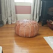 Amazon.com: Set of 2 Amazing Moroccan pouf Tan & Wihte Leather Pouf ...