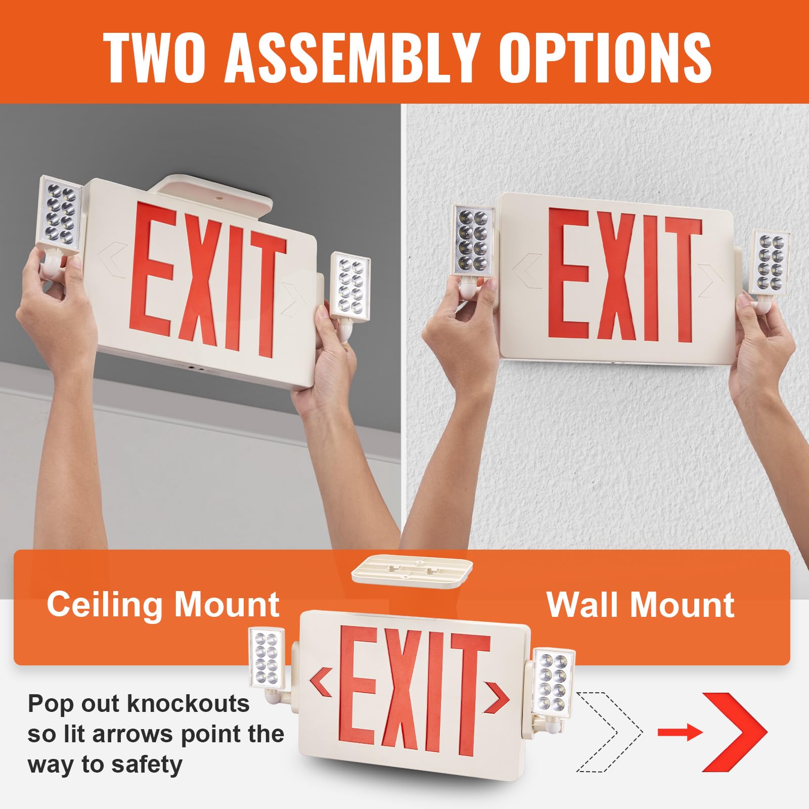 Mua VEVOR LED Exit Sign with Emergency Lights, Two Heads Emergency Exit ...