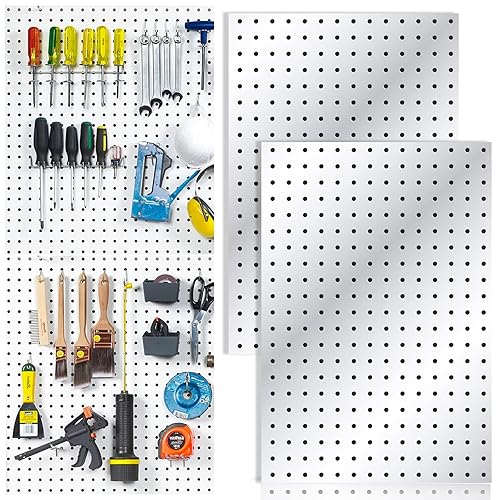 2 Pcs Pegboard, Metal Pegboard Wall Panels - Pegboard Wall Organizer ...