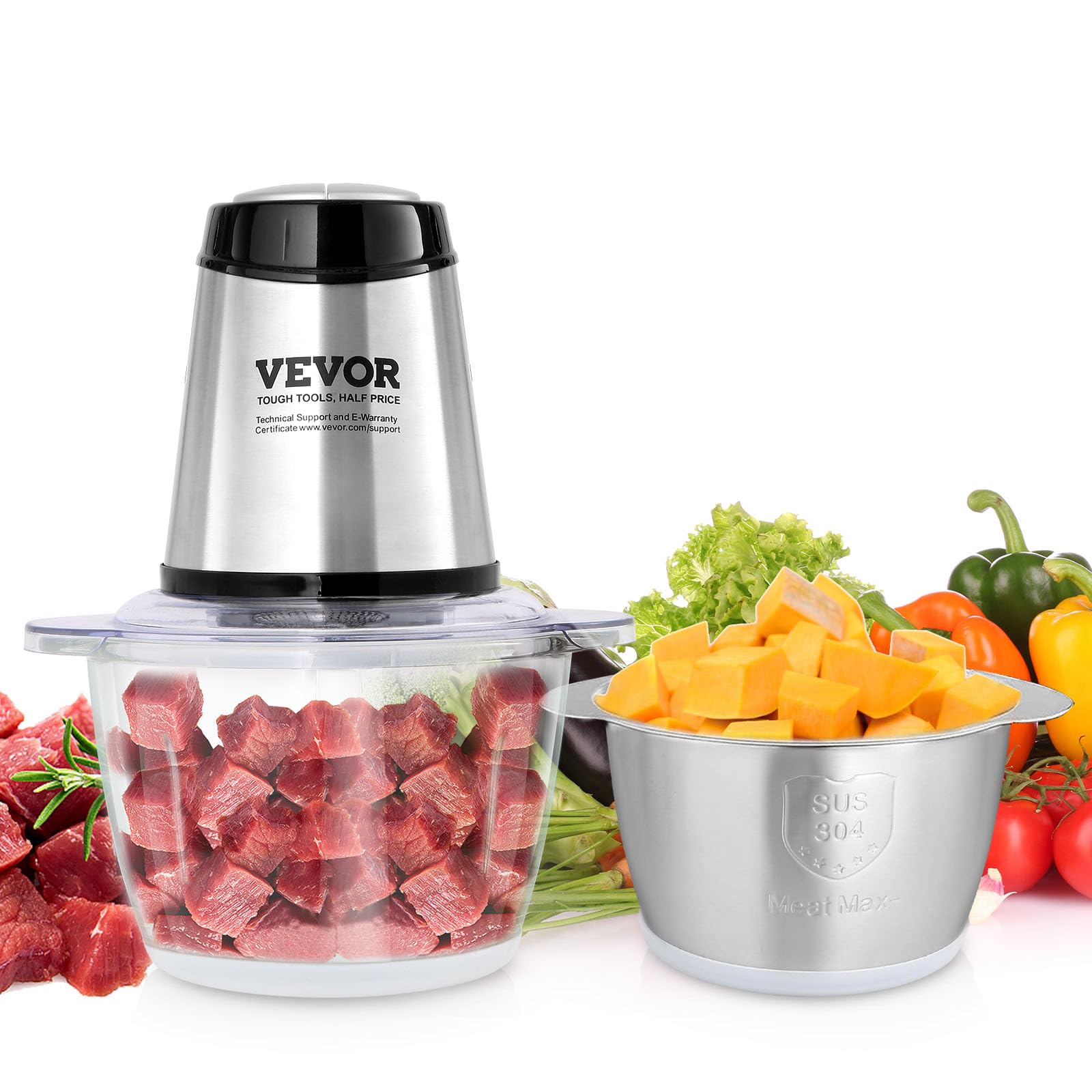 VEVOR Food Processor, Mini Electric Chopper 400W, 2 Speeds Electric ...