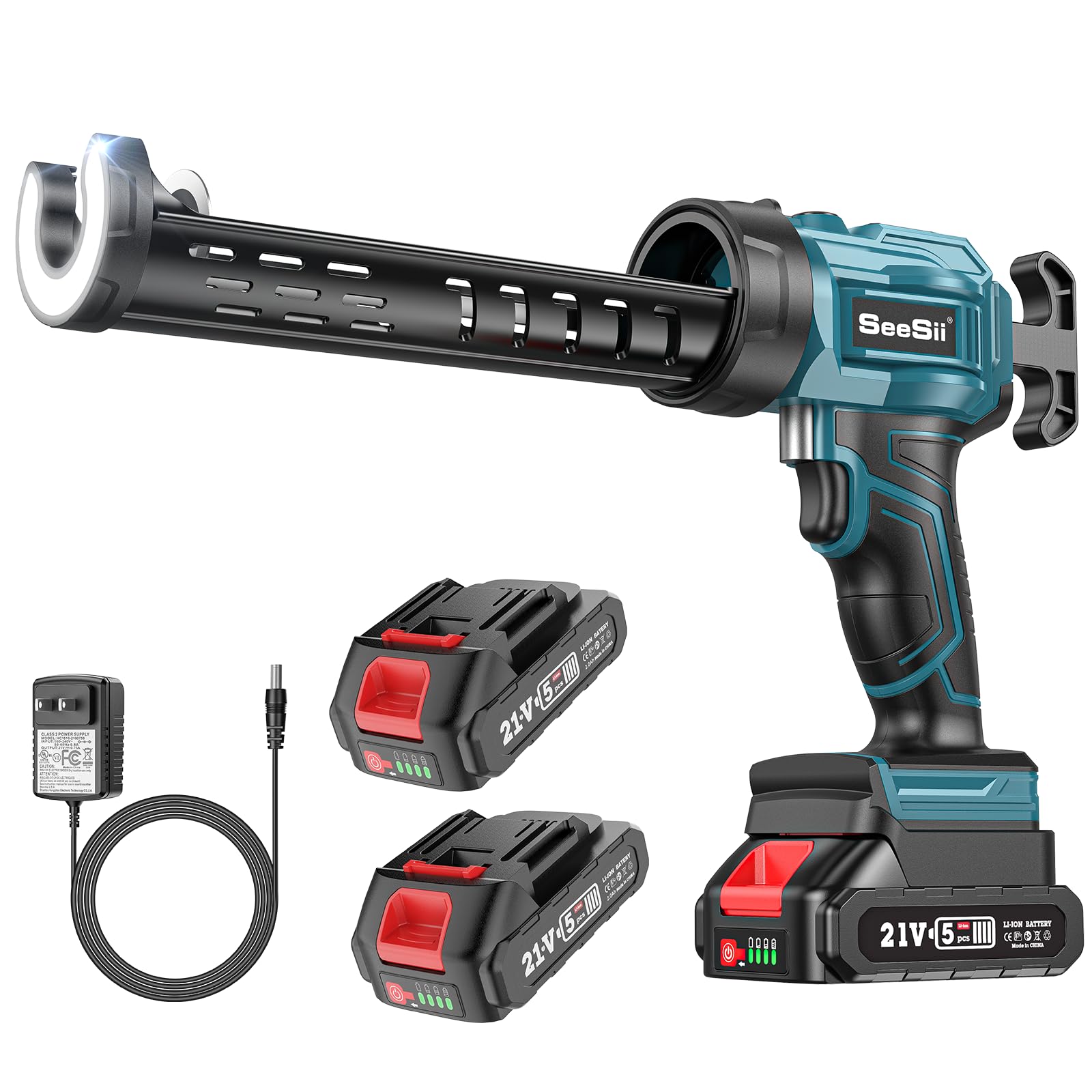 Seesii Cordless Caulking Gun, 21V Battery Powered Caulk Gun w/2 x ...