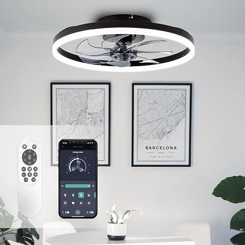 STERREN 20'' Modern Low Profile Ceiling Fan with Light, Bedroom LED ...
