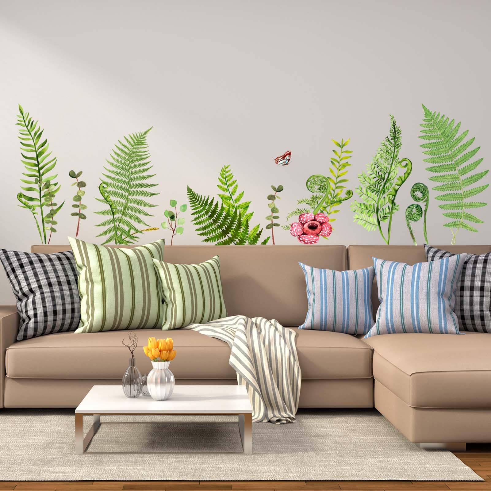 PinkEleph Green Grass Fern Wall Corner Stickers - Summer Green Plants ...
