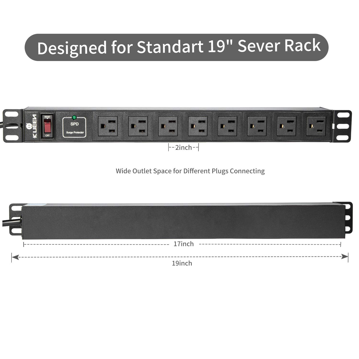 KUEEN 19" 1U Rack Mount PDU Power Strips,Server Rack Power Distribution Unit, 8 Power Outlets ...