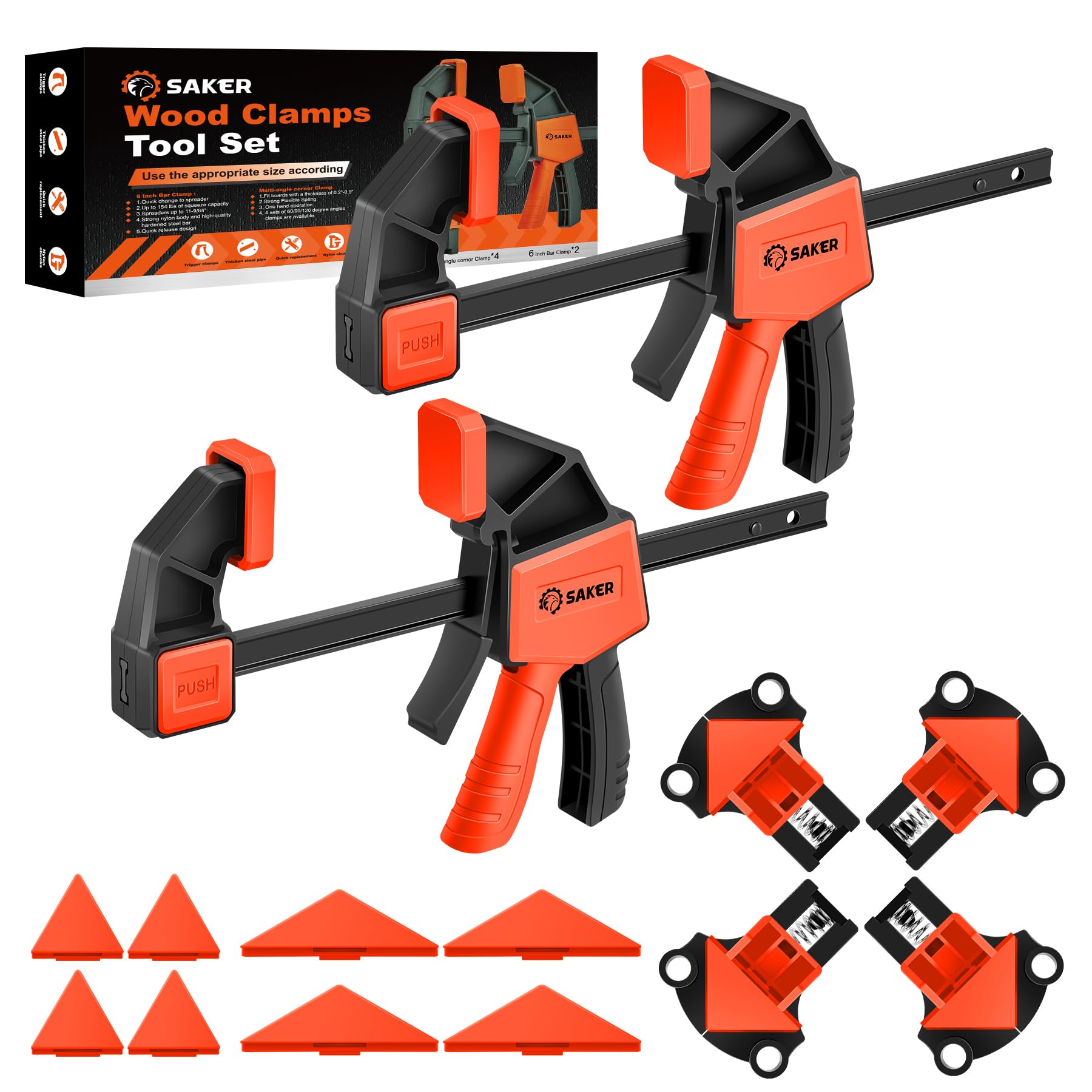 Saker Bar Clamps for Woodworking, Multi Degree Angle Clamp, 6" Quick ...