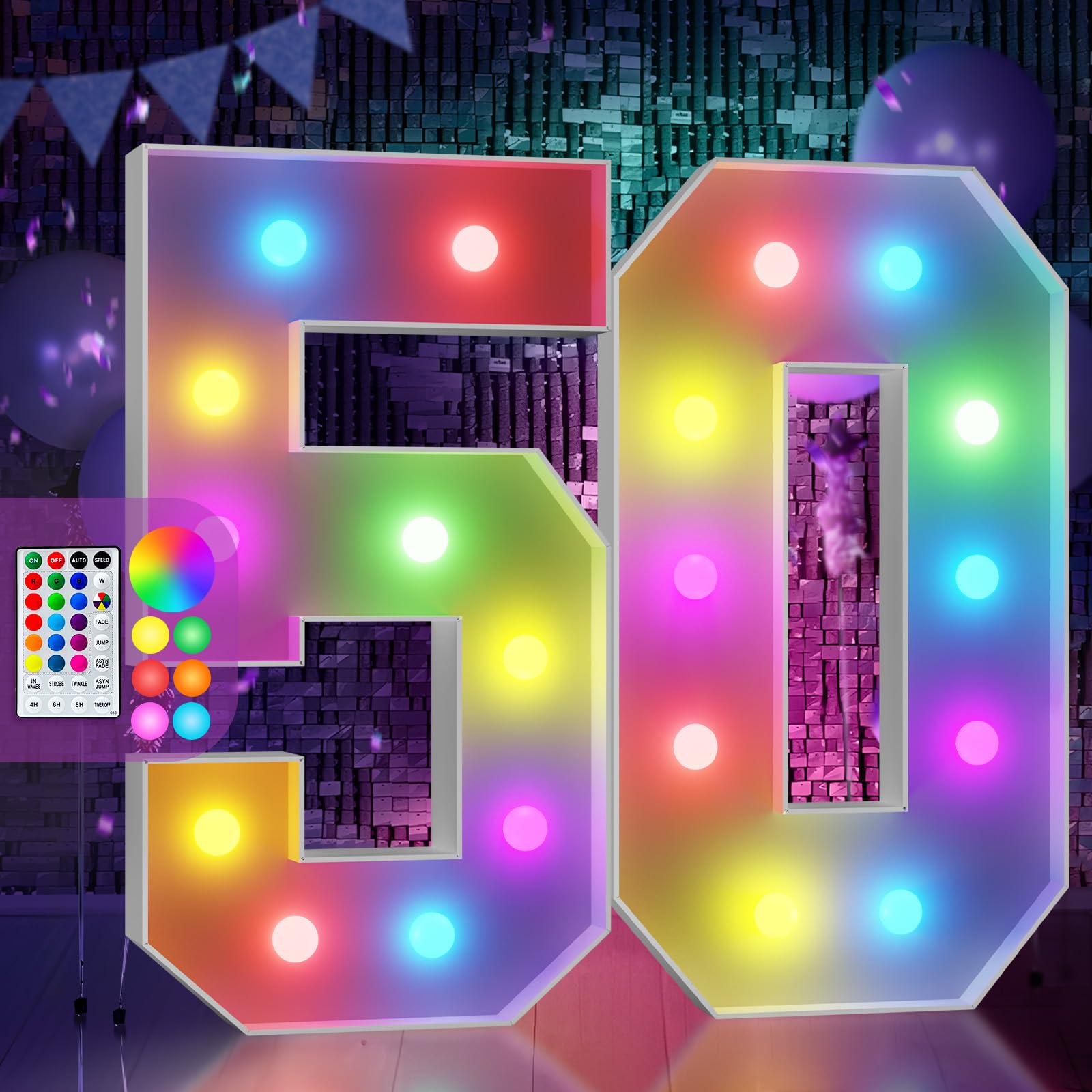 Marquee Numbers Colorful 50th-Birthday Decoration: 4FT Large Light Up ...
