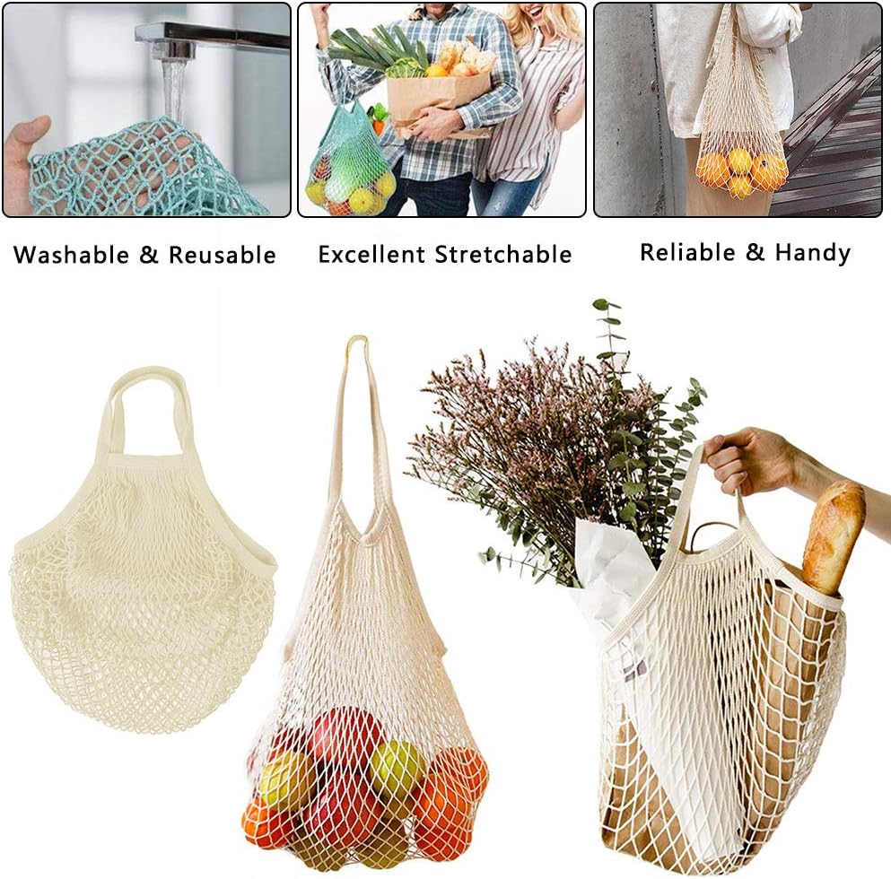 4 Pieces Net Shopping Bag, FANDE Mesh String Shopping Bag, Reusable Net ...