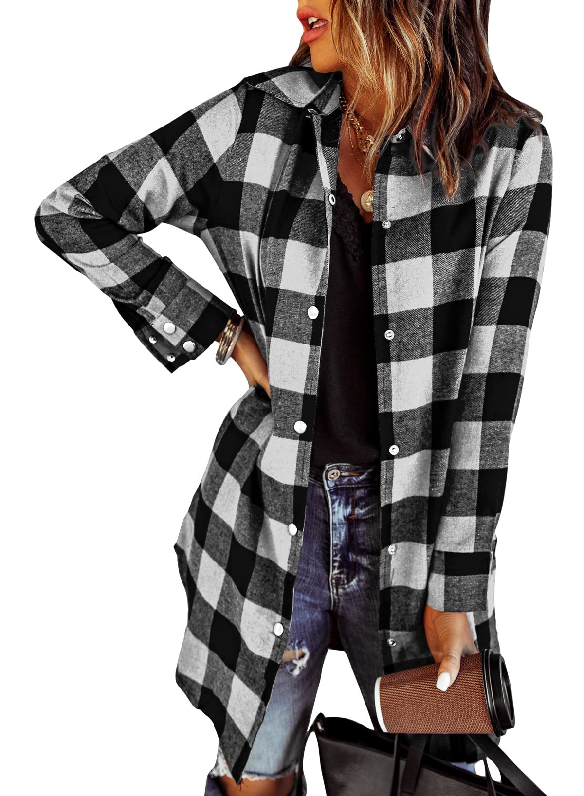 EVALESS Color Block Plaid Shacket Jackets for Womens Fall Clothes ...