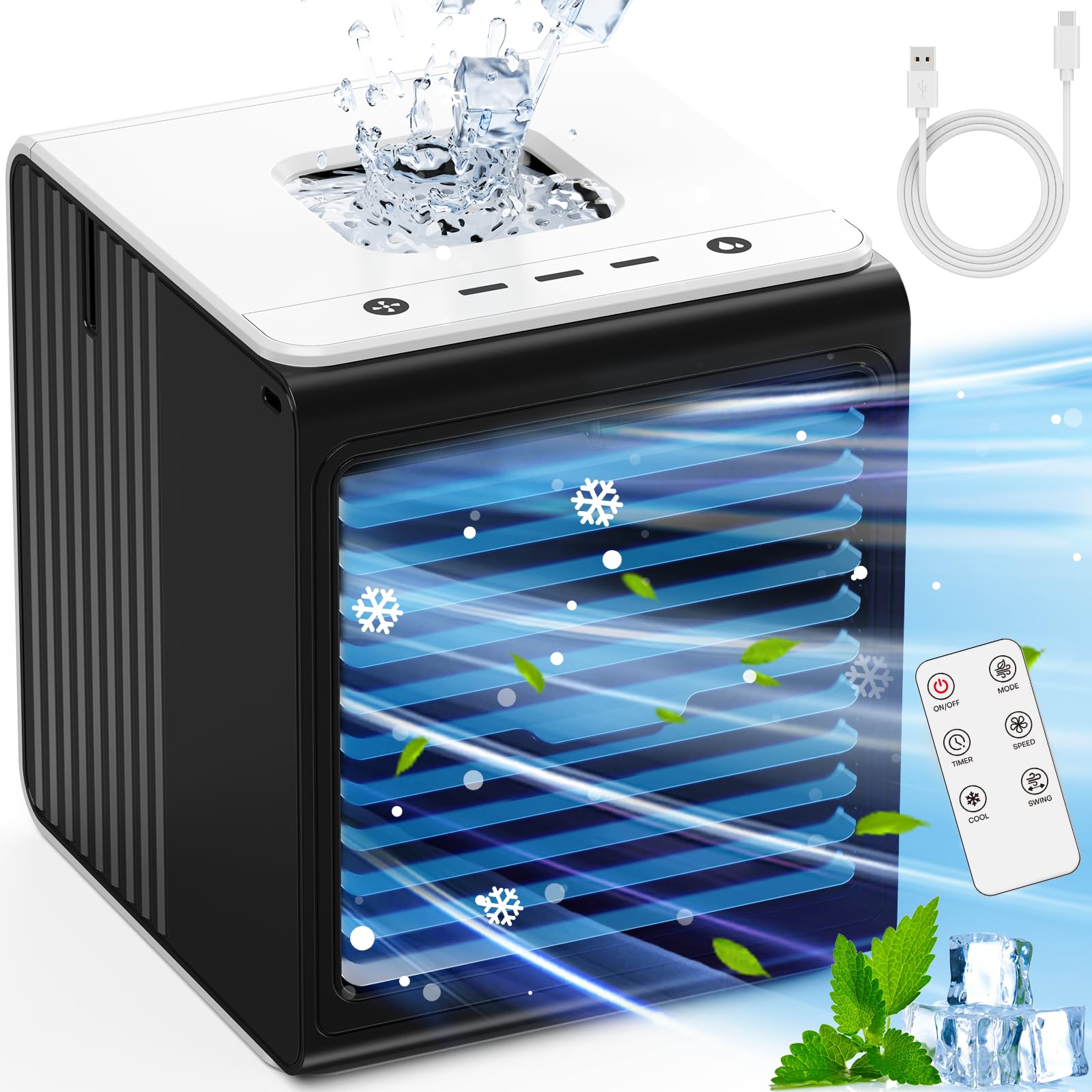 CENSTECH 3-IN-1 Mini Air Conditioner with Remote, Top Splash-Proof ...