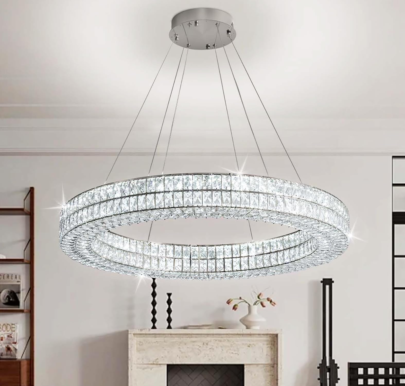 IDEQUY 47.5 inch Large Ring Chandelier Round Crystal Chandelier Light ...