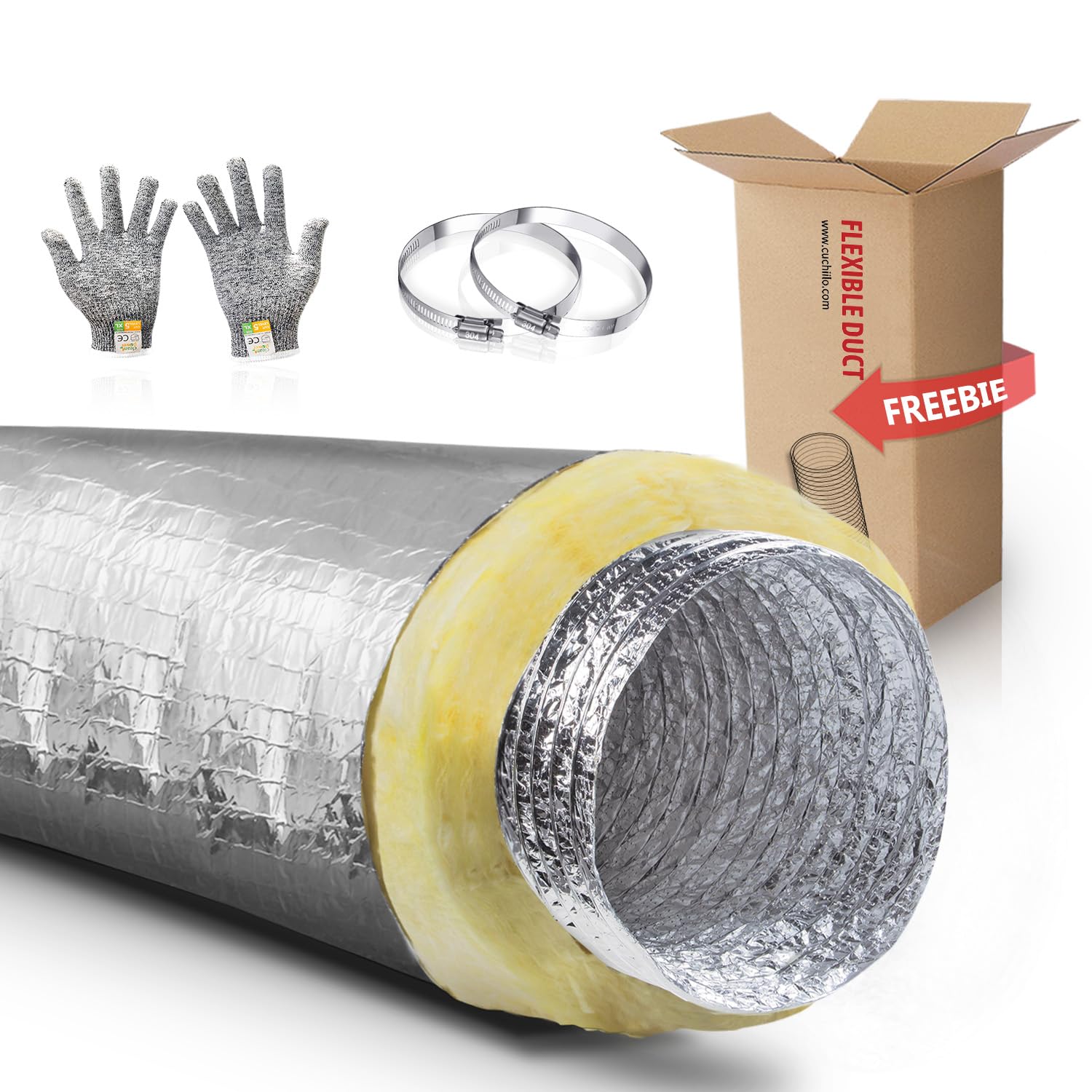 Cuchiilo 4 Inch Insulated Flexible Duct,HVAC Insulation Duct,25 Feet ...