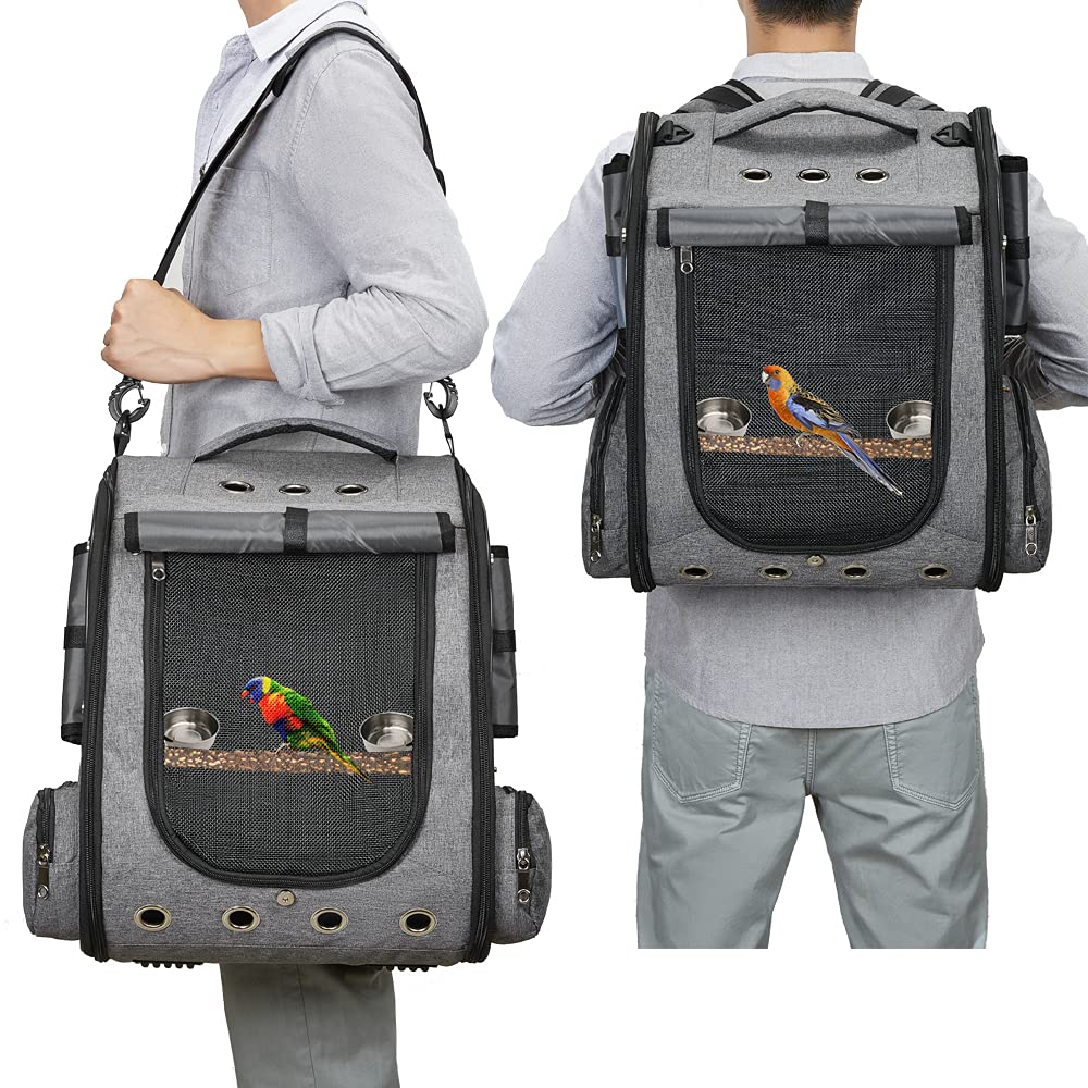 Bird Carrier Backpack Travel Parrot Bag Cage with Perch Stand for ...