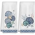 Amazon.com: COWEB Coastal Beach Kitchen Towels Set of 2, Ocean Seashell ...