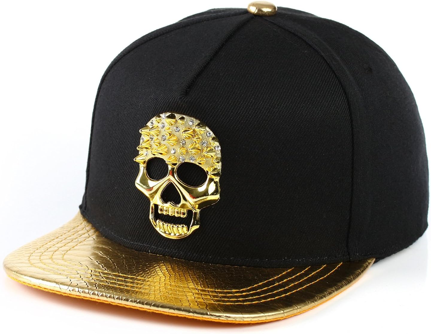 JessPad Hip Hop Snapback Hat Rock Gold Metal Skull Flat Bill Street ...
