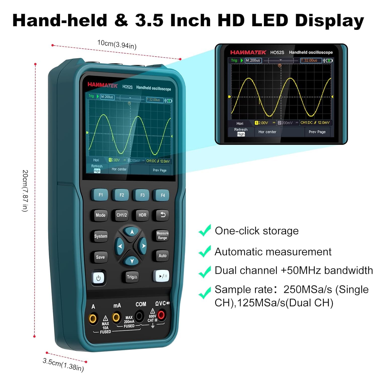 Mua HANMATEK HO52S Digital Oscilloscope 50Mhz Bandwidth, 2 Channel 3 in ...
