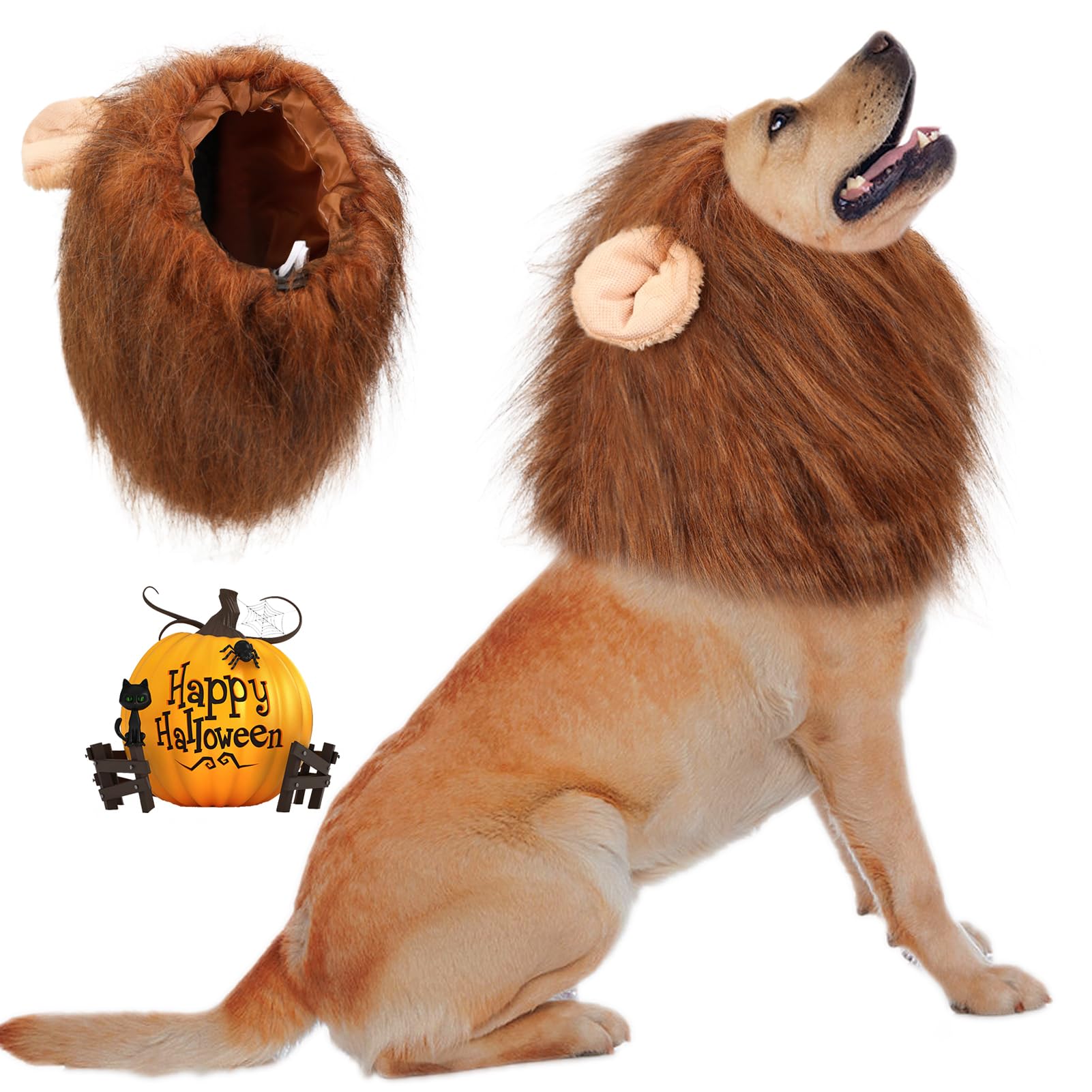 Vivifying Lion Mane for Dog, Adjustable Halloween Lion Costume Wig with ...