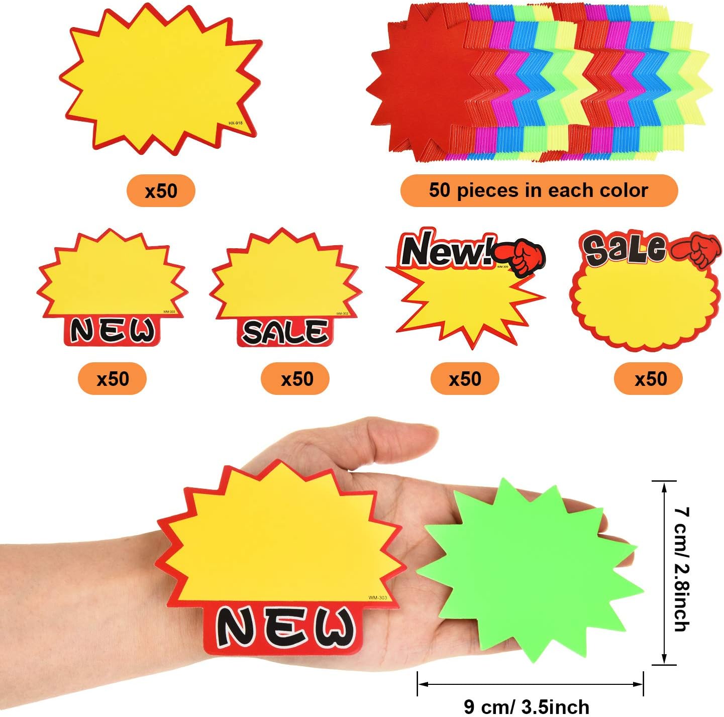 500 Pieces Burst Signs Fluorescent Signs Blank Star Shape Retail Sale ...