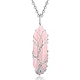 Amazon.com: XIANNVXI Rose Quartz Point Necklace Tree of Life Wire Wrapped Crystal Pendant ...