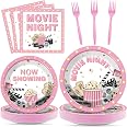 Amazon.com: Yiaoyinnz 96Pcs Movie Night Party Supplies Pink Movie ...