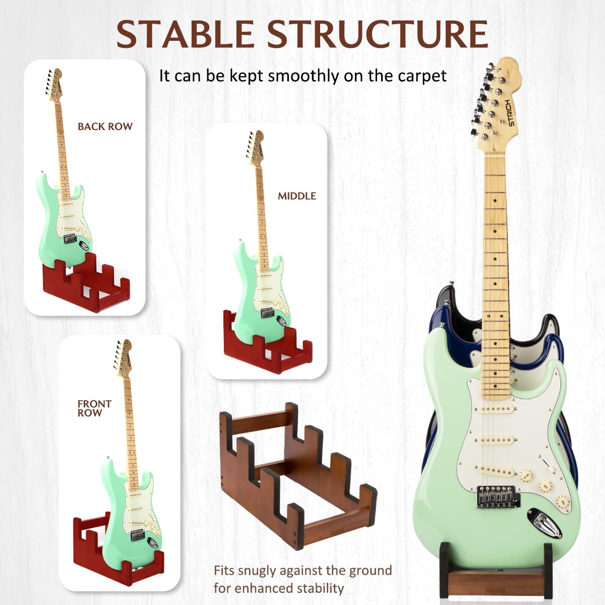 Mua STRICH Wooden Guitar Stand for Multiple Guitars, 3-Holder, Front ...