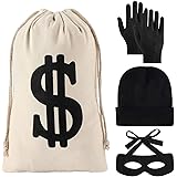 Amazon.com: YAROMO 8 Pieces Robber Costume Set, Include Canvas Dollar ...
