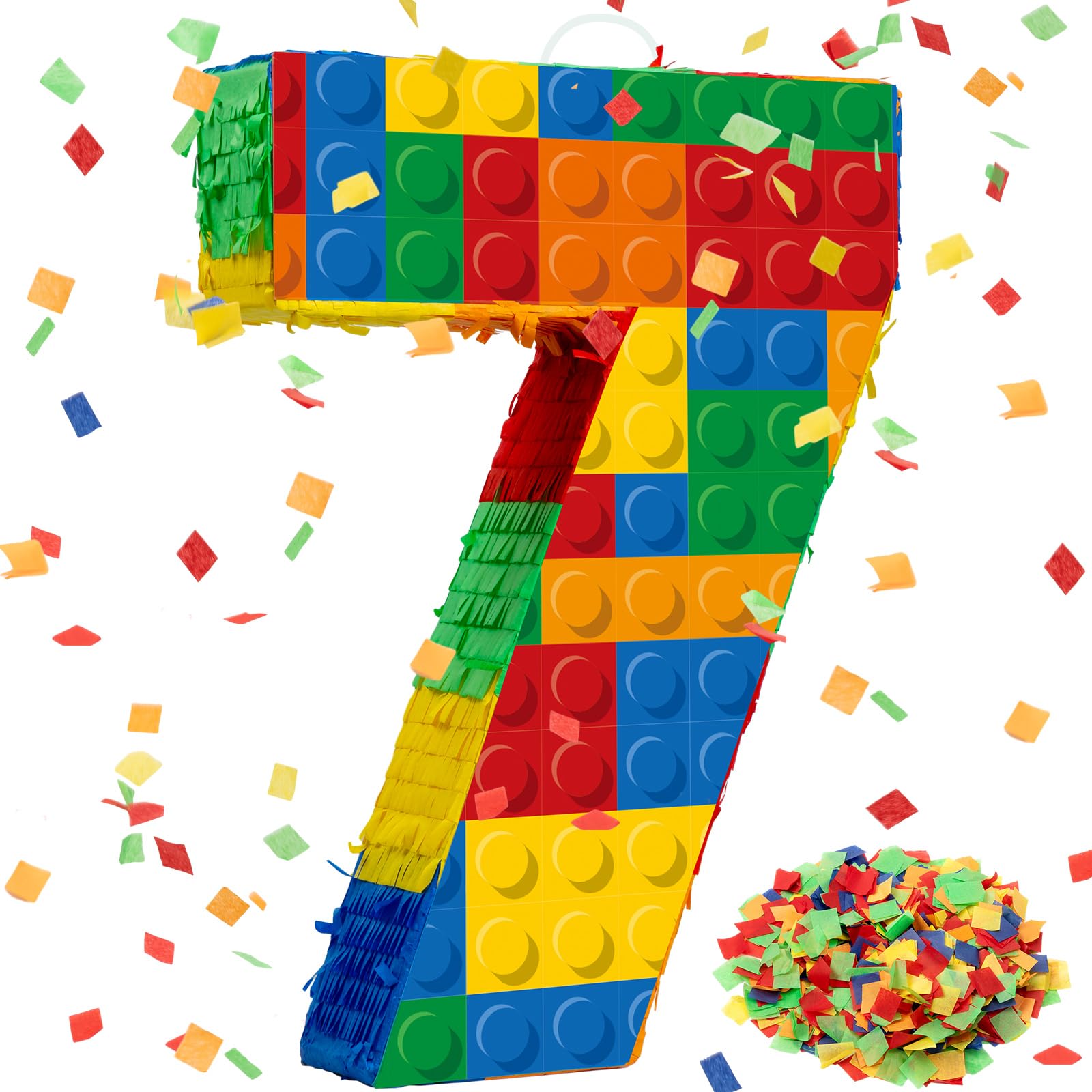 RoundFunny Number 7 Building Blocks Piñata 16.5 Inch Party Supplies 7th ...